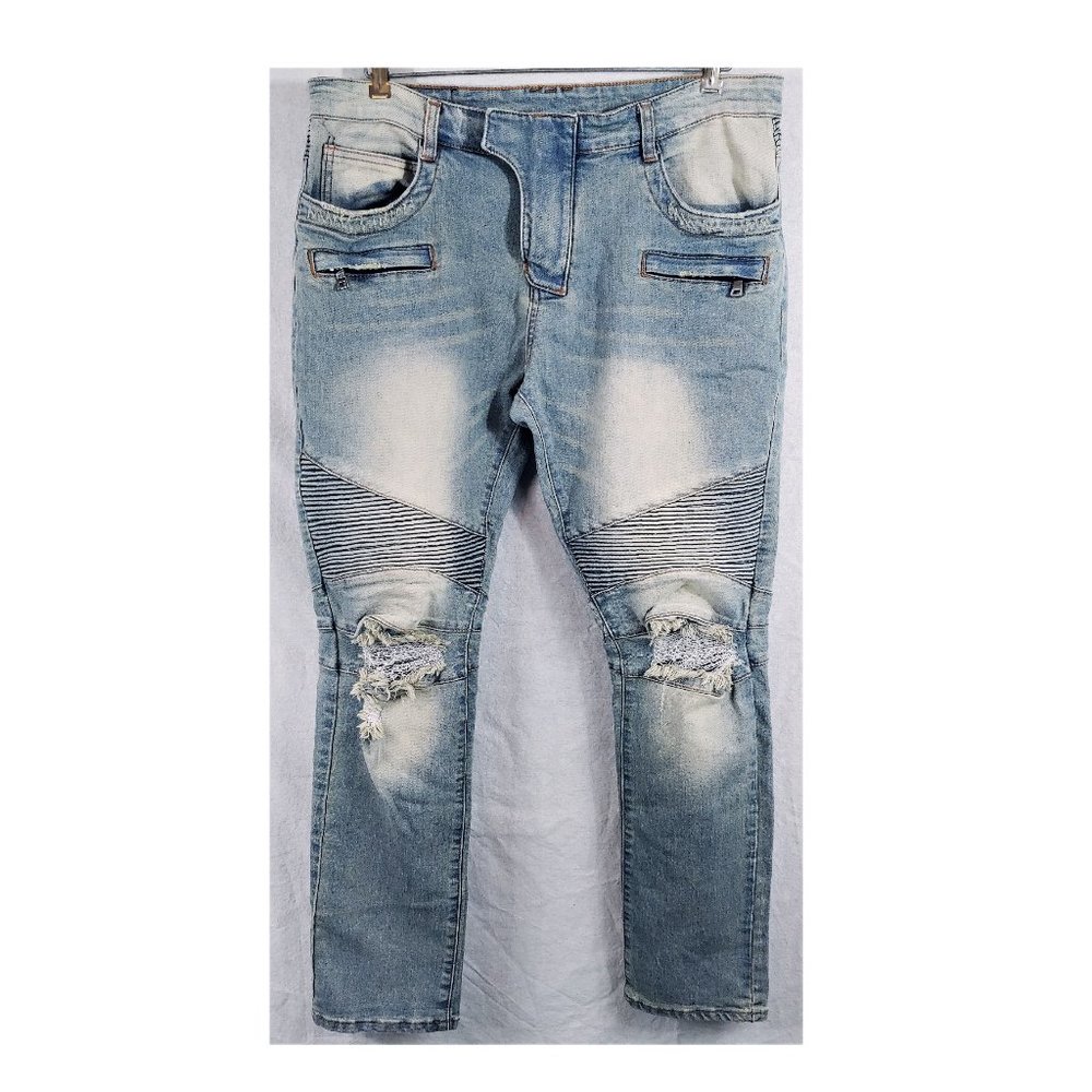 Balmain Slim-Fit Moto Jeans Faded Destroyed - Gem